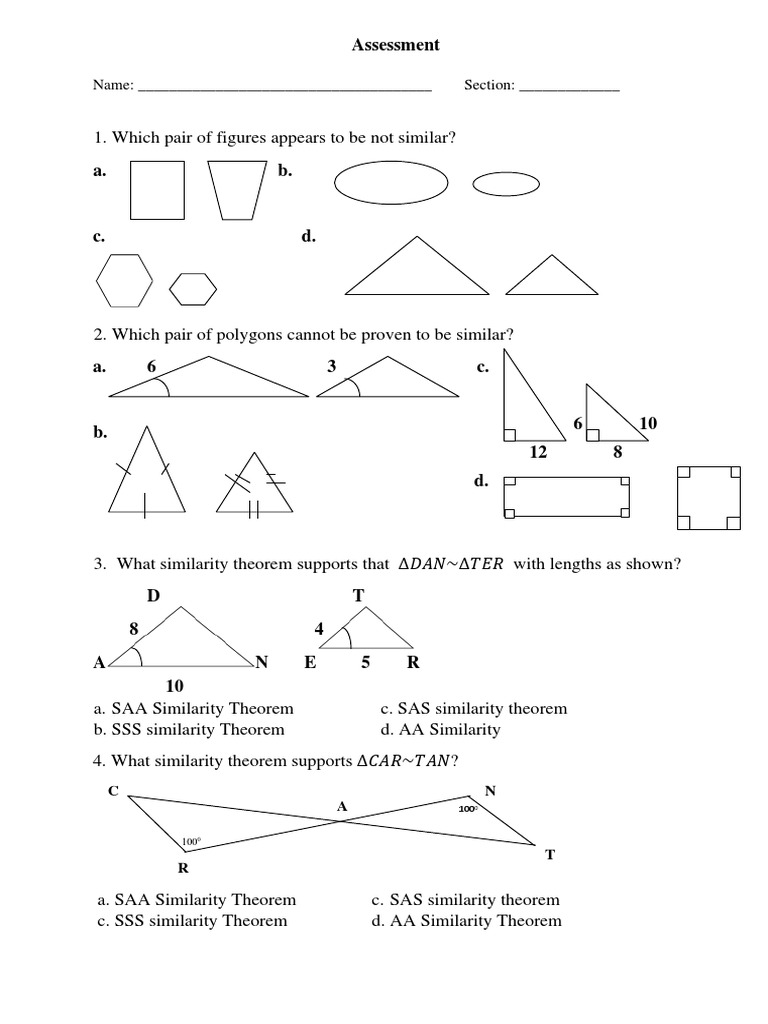 Triangle Similarity Assessment | PDF | Triangle | Geometric Objects