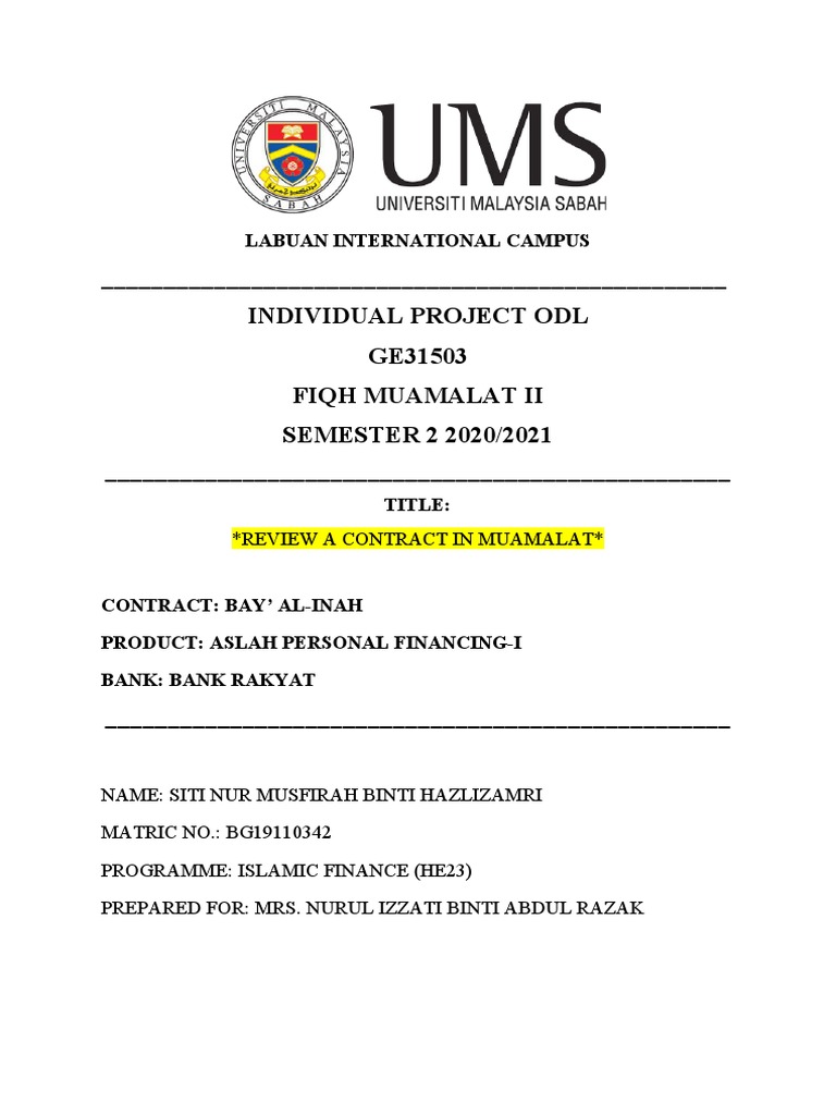 Individual Project Odl | PDF | Islamic Banking And Finance | Sales