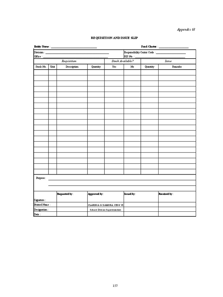 Appendix 63 Requisition and Issue Slip | PDF | Finance & Money Management