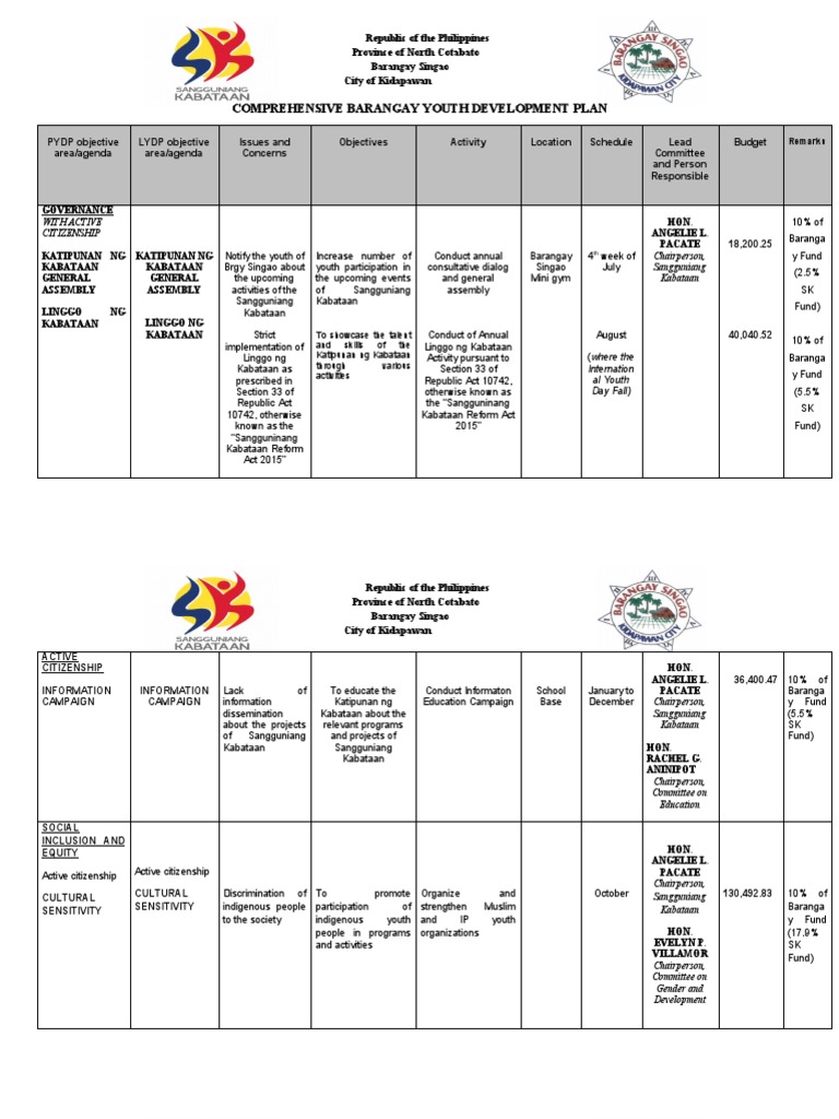 Comprehensive Barangay Youth Development Plan | PDF | Policy