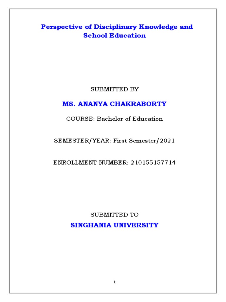 Perspective of Disciplinary Knowledge and School Education | PDF ...