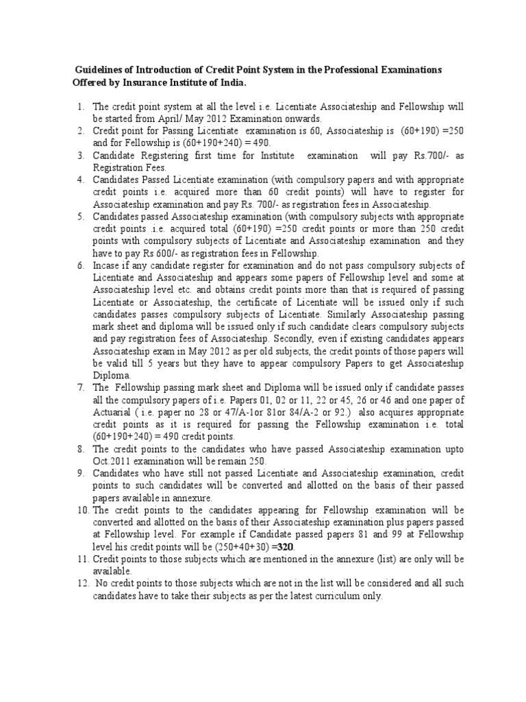 Credit Point System for Insurance Exams | PDF | Actuarial Science ...