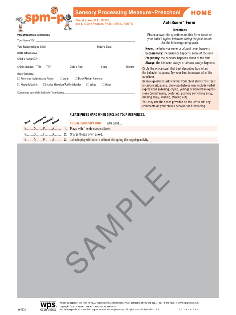 Sample: Sensory Processing Measure-Preschool | PDF | Race And Ethnicity ...
