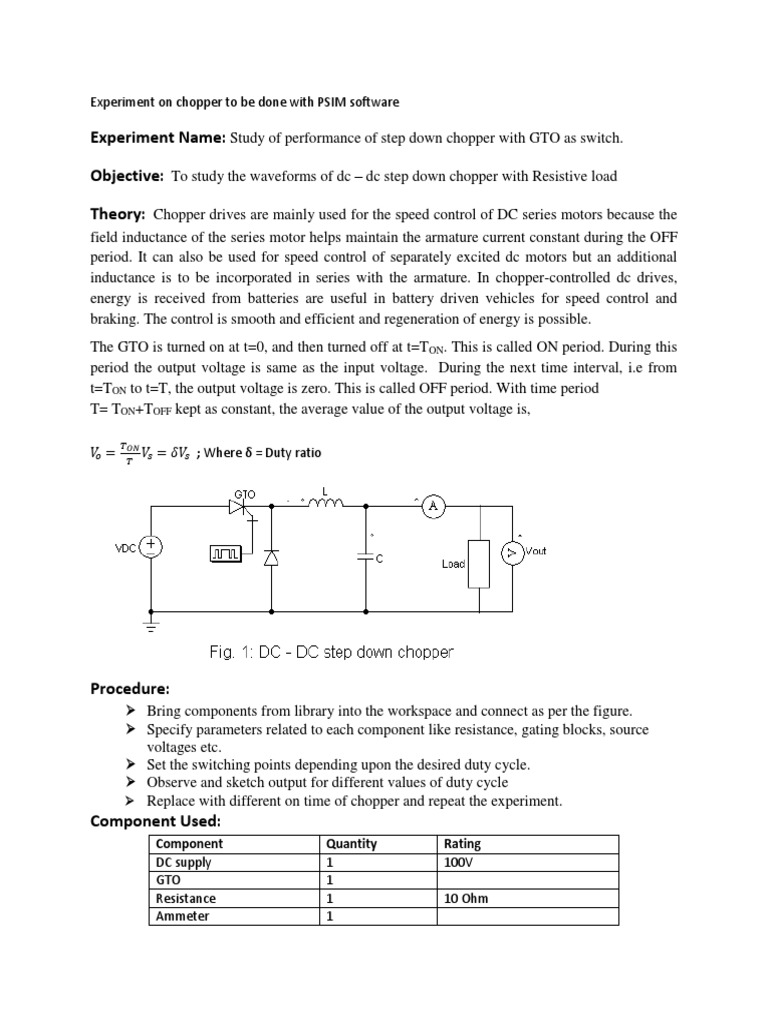 Experiment Name: Objective: Theory:: Experiment On Chopper To Be Done With PSIM Software | PDF ...