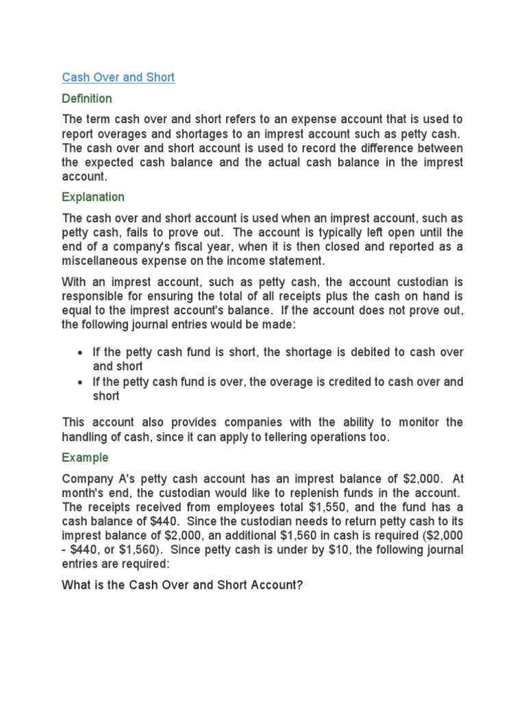 CC Cash Over and Short | PDF | Cash | Debits And Credits