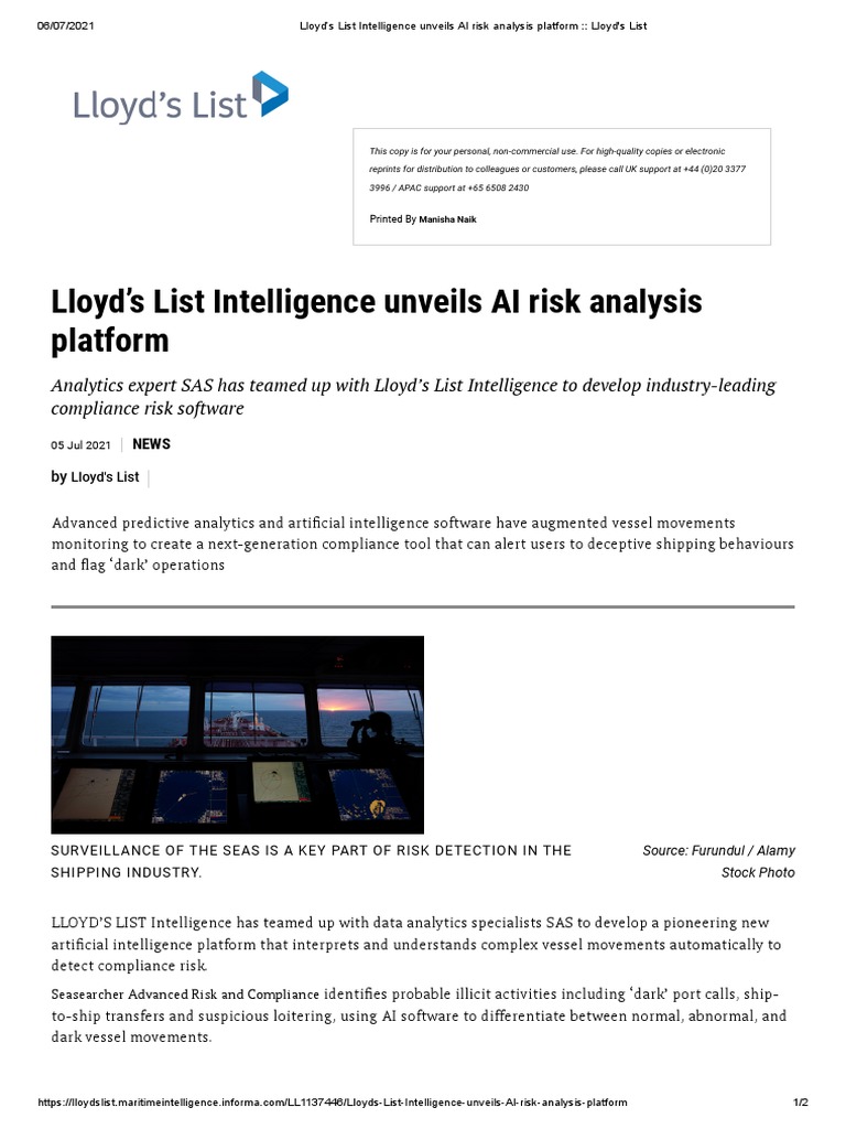 Lloyd's List Intelligence Unveils AI Risk Analysis Platform - Lloyd's ...