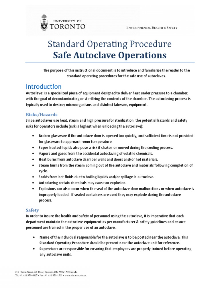 Standard Operating Procedure: Safe Autoclave Operations | Download Free ...