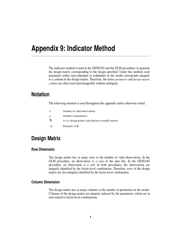 Appendix 9: Indicator Method: Notation | PDF | Matrix (Mathematics) | Multicollinearity