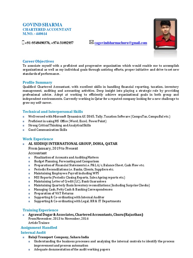 CA Govind Sharma Resume | PDF | Audit | Sole Proprietorship