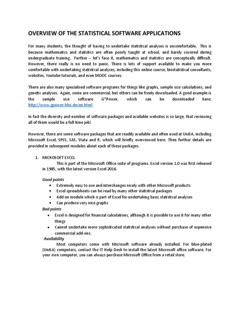 Overview of Statistical Software Applications | PDF | Spss | Sas (Software)