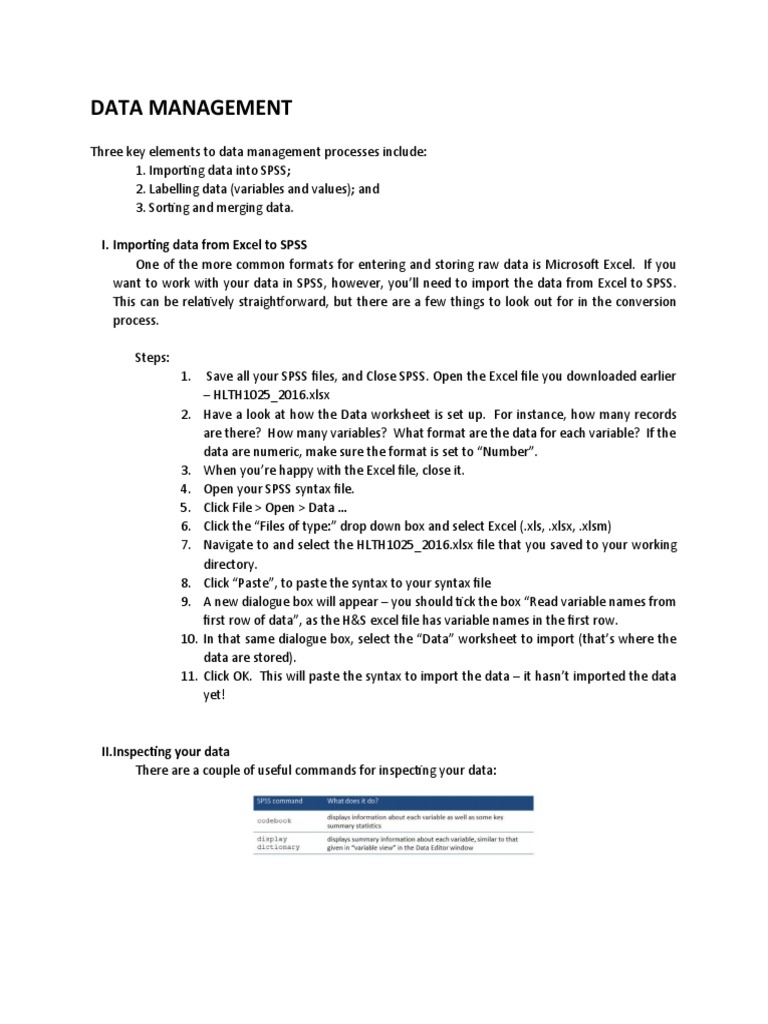 Three key steps to data management | PDF | Spss | Data Set