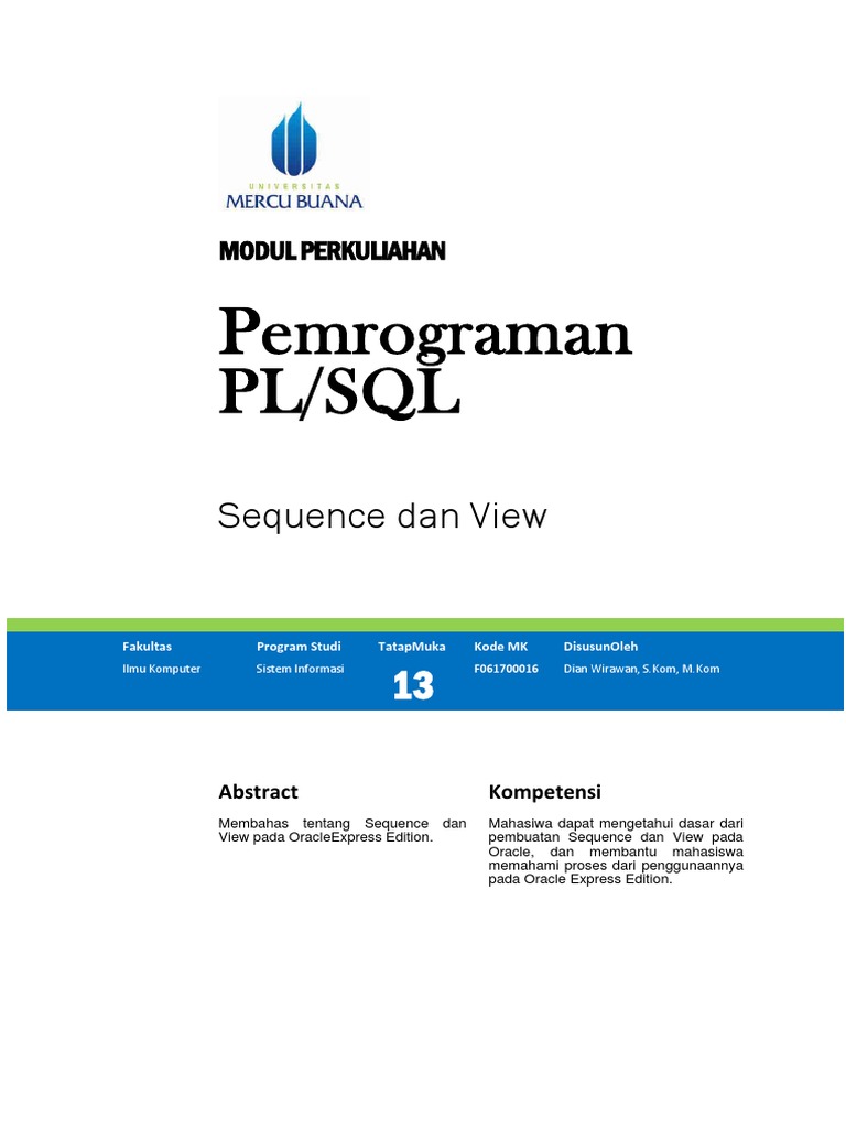 Modul Pemrograman PL SQL (TM13) Sequence Dan View | PDF