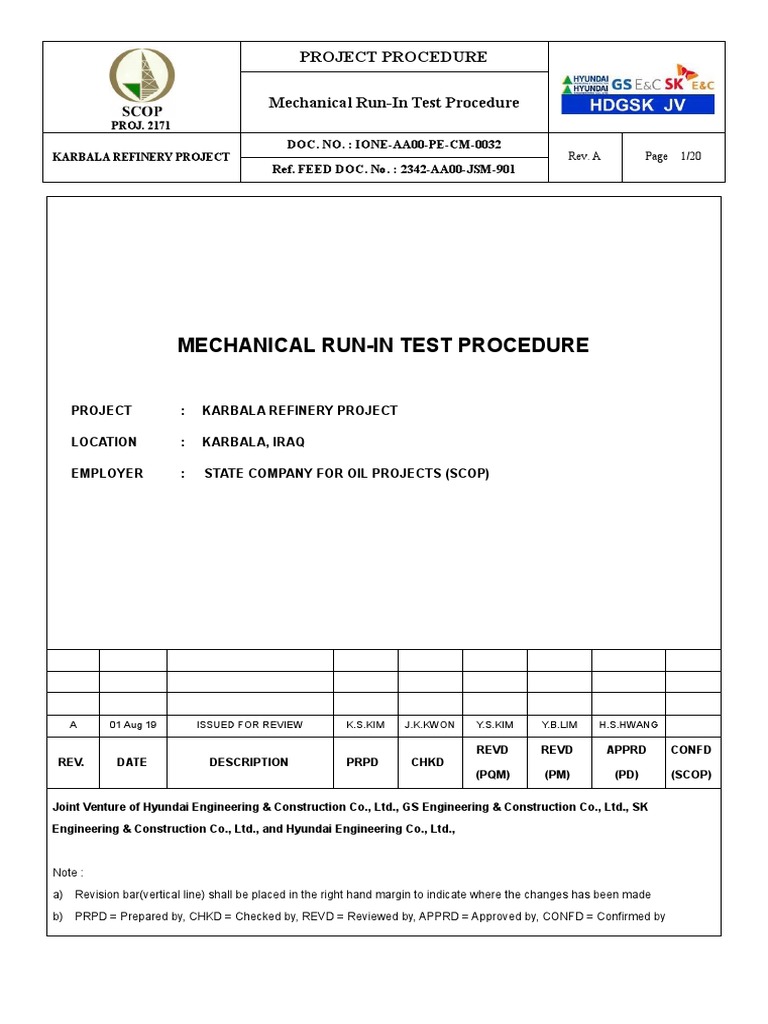Ione-Aa00-Pe-Cm-0032 Mechanical Run-In Test Procedure - Rev. A | PDF ...
