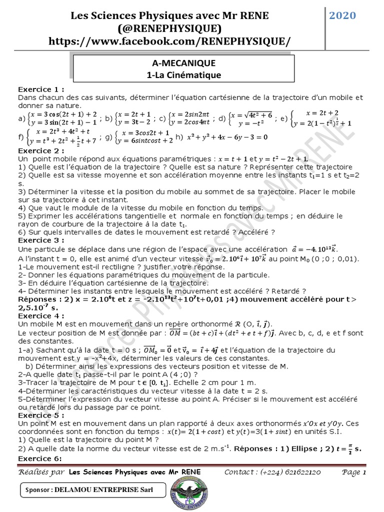 Exercices Corrigés de Cinématique | PDF | Accélération | Vitesse