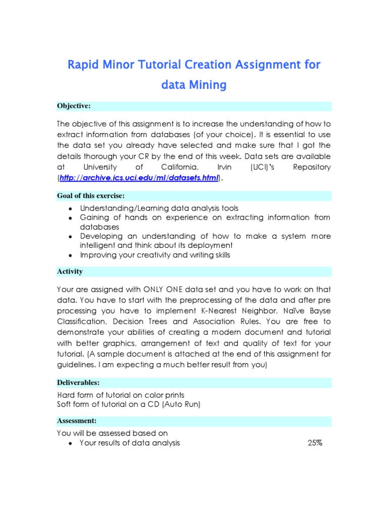 Rapid Minor Tutorial Creation Assignment For Data Mining: Objective | PDF | Comma Separated ...