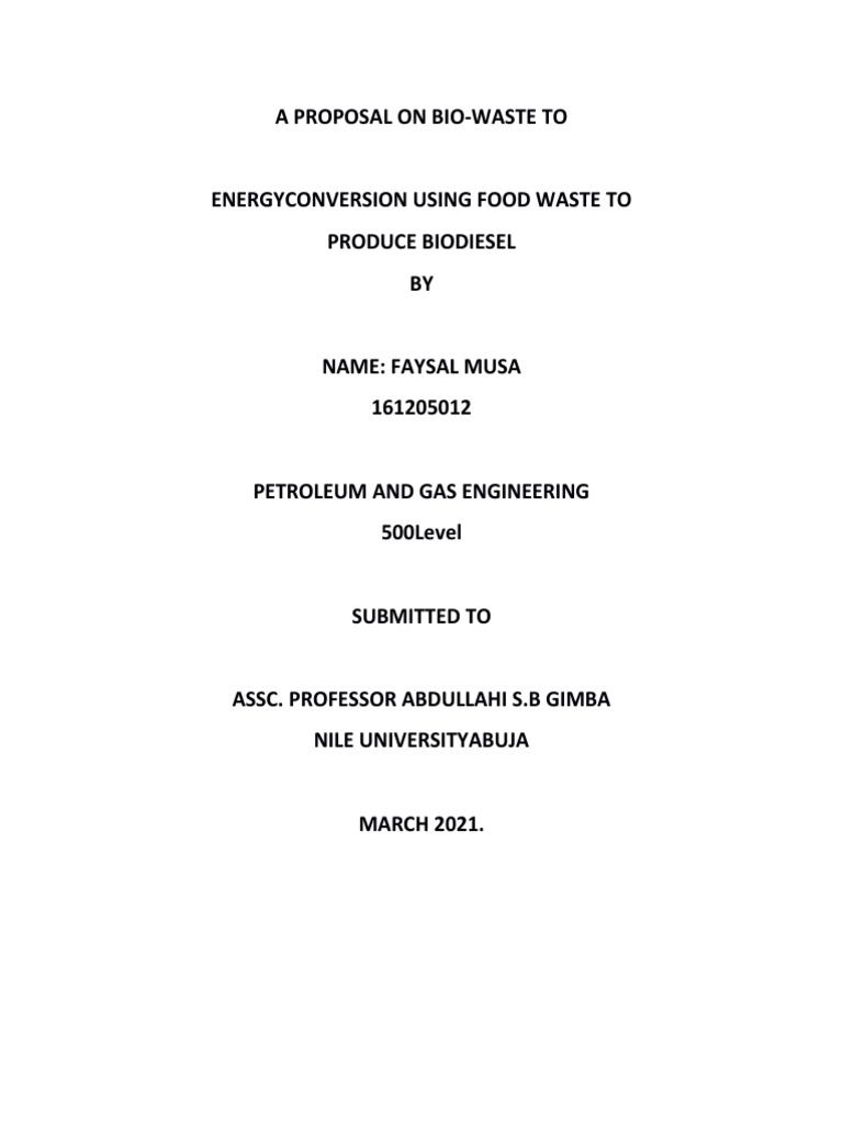 Proposal On Food Waste To Energy Conversion (Biodiesel) | PDF | Biofuel ...