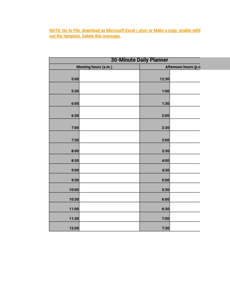 30-Minute Daily Planner: Out The Template. Delete This Message | PDF