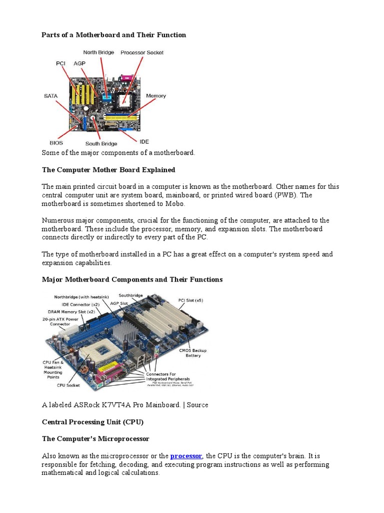 Parts of A Motherboard and Their Function | PDF | Bios | Random Access ...