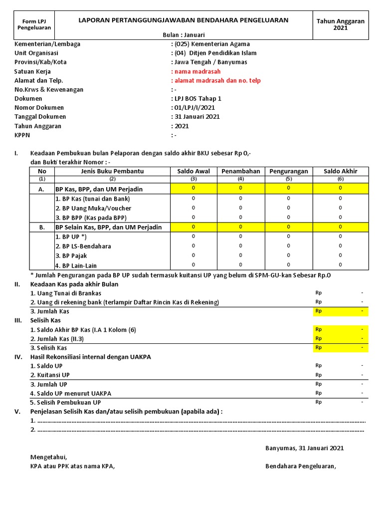 Format LPJ BOS Tahap 1 | PDF