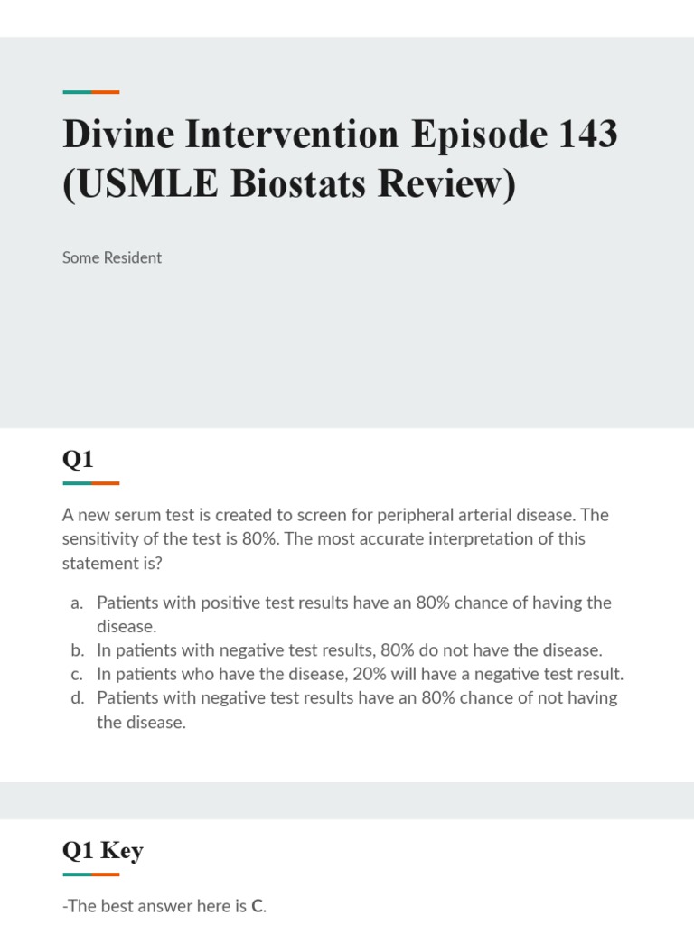 Divine Intervention Episode 143 Usmle Biostats Review | PDF | Sensitivity And Specificity | P Value