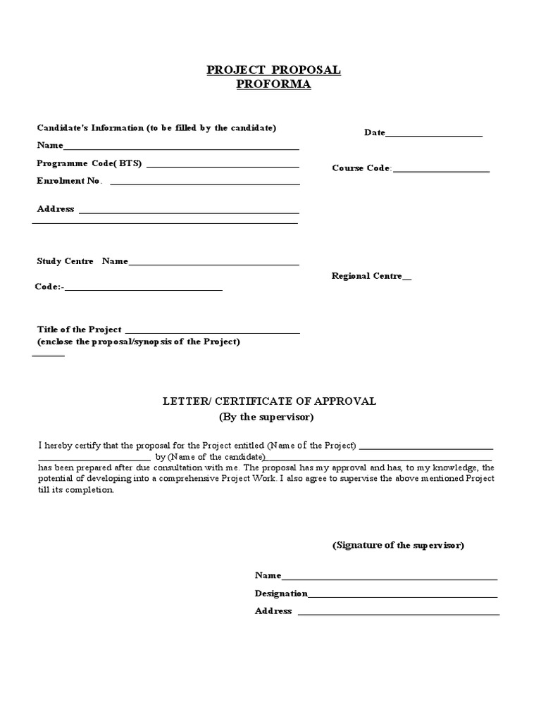 Project Proposal Proforma: Letter/ Certificate of Approval (By The ...