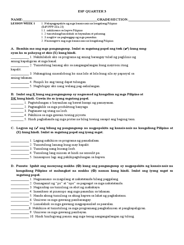 Esp Quarter 3 Week 1 | PDF