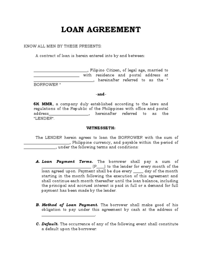 Loan Agreement: - , Filipino Citizen, of Legal Age, Married To | PDF ...