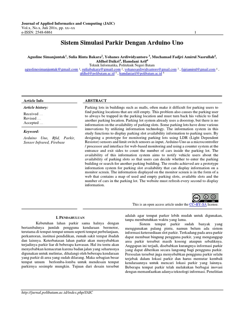 Jurnal Sistem Parkir Dengan Arduino Uno Parkir - Sip - 3311811070 ...