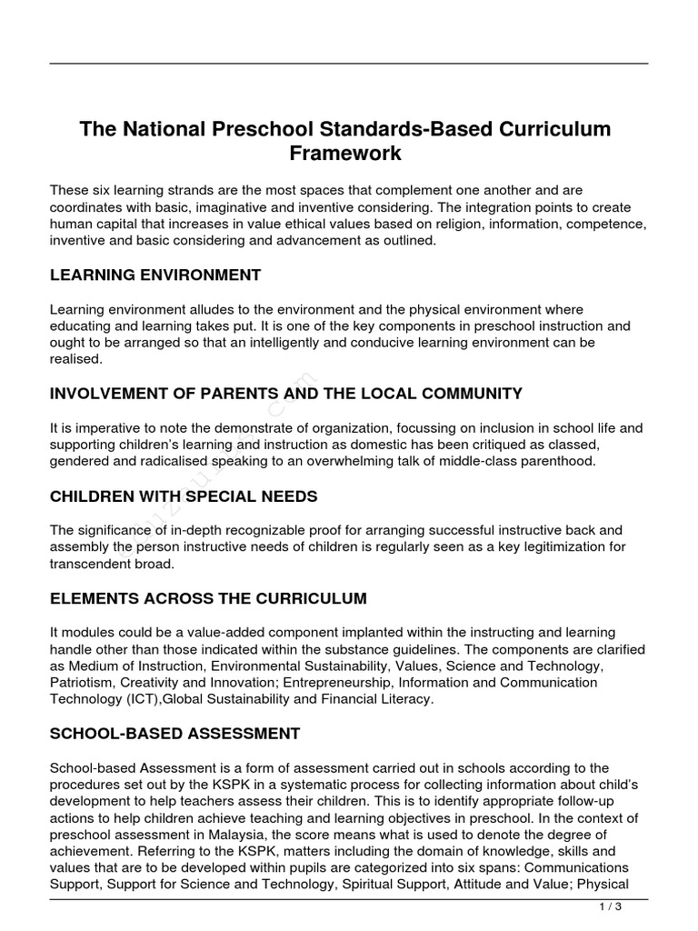 The National Preschool Standards Based Curriculum Framework | PDF ...