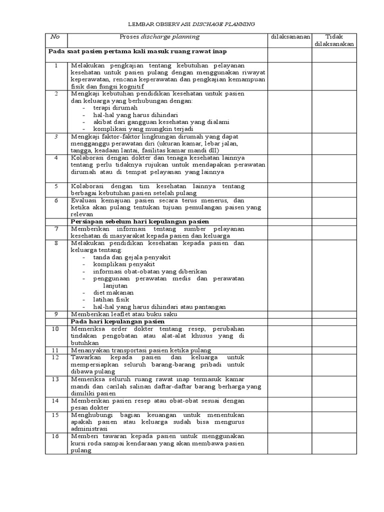 Lembar Observasi Dischage Planning | PDF | Sains & Matematika