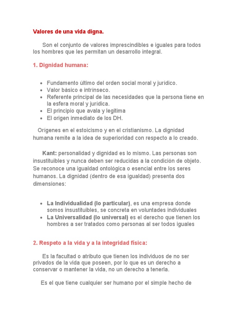 Criterios para una Vida Digna | PDF | Dignidad | Libertad