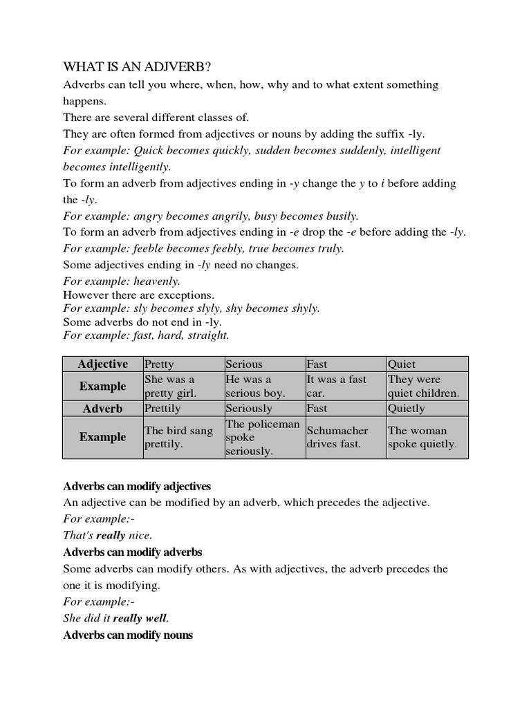 What Is An Adjverb?: Adjective Example Adverb Example | PDF | Adverb ...