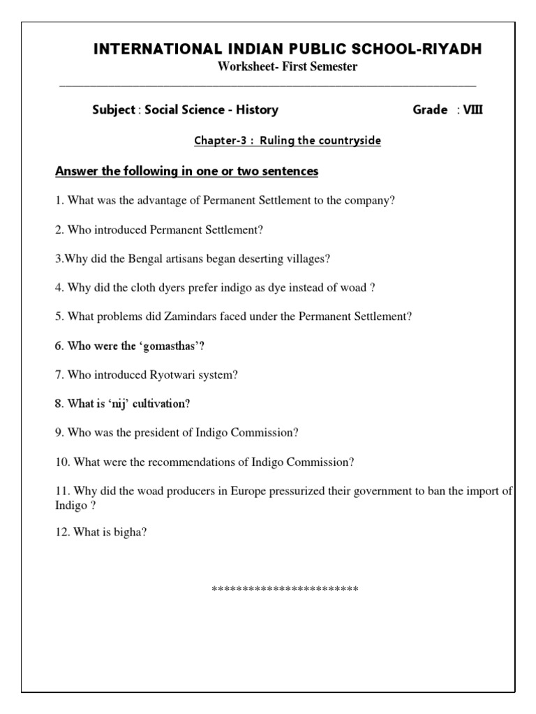 WORKSHEET - Social Science - Gr-8 History | PDF