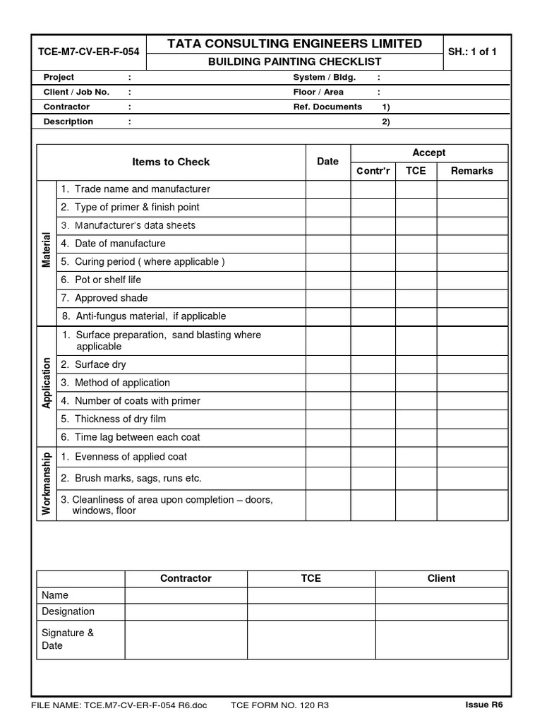 Tata Consulting Engineers Limited: Building Painting Checklist | PDF