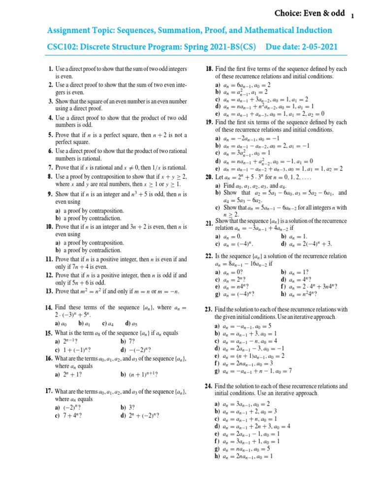 5 Assignment Sequence Proof Mathematical Induction | PDF | Mathematical ...