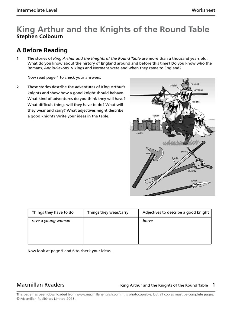 King Arthur Worksheet | PDF