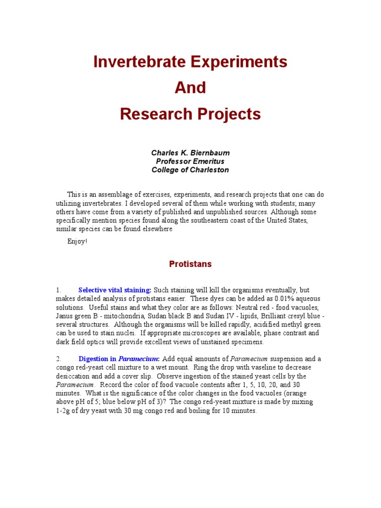 Invertebrate Experiments and Research Projects: Charles K. Biernbaum ...