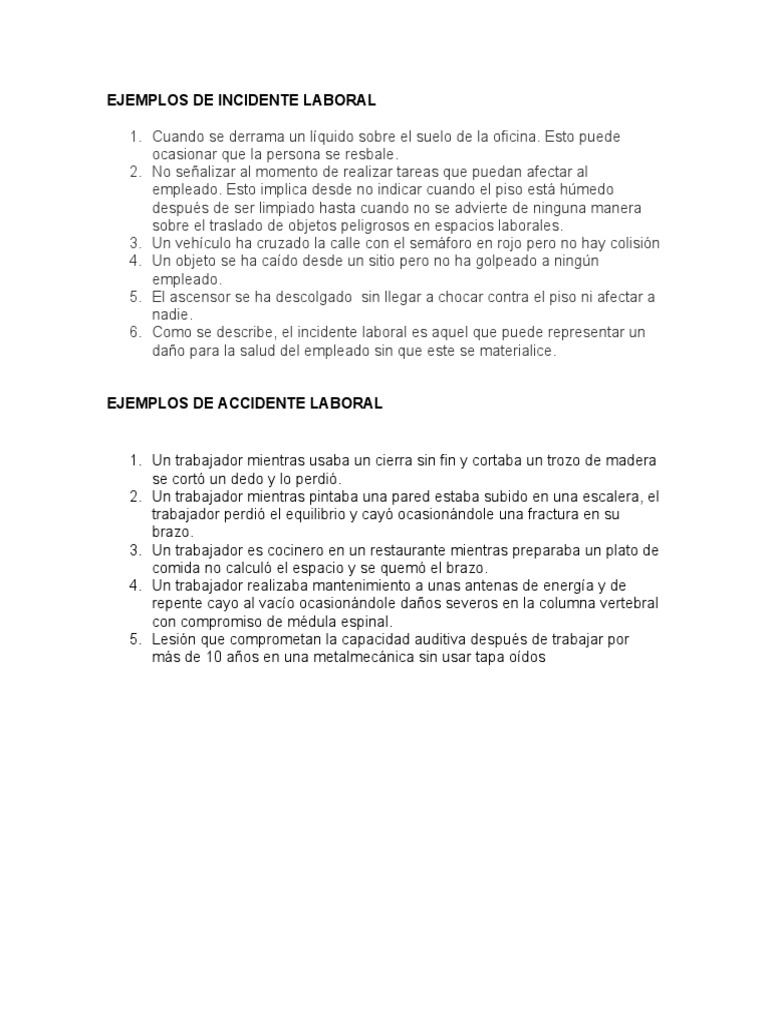 Ejemplos de Accidente e Incidente Laboral | PDF