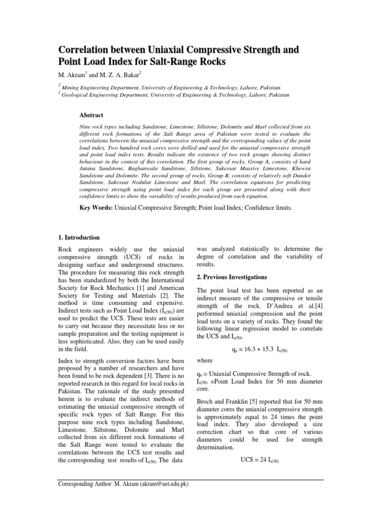 Point Load Test Vs UCS 2 | PDF | Correlation And Dependence ...