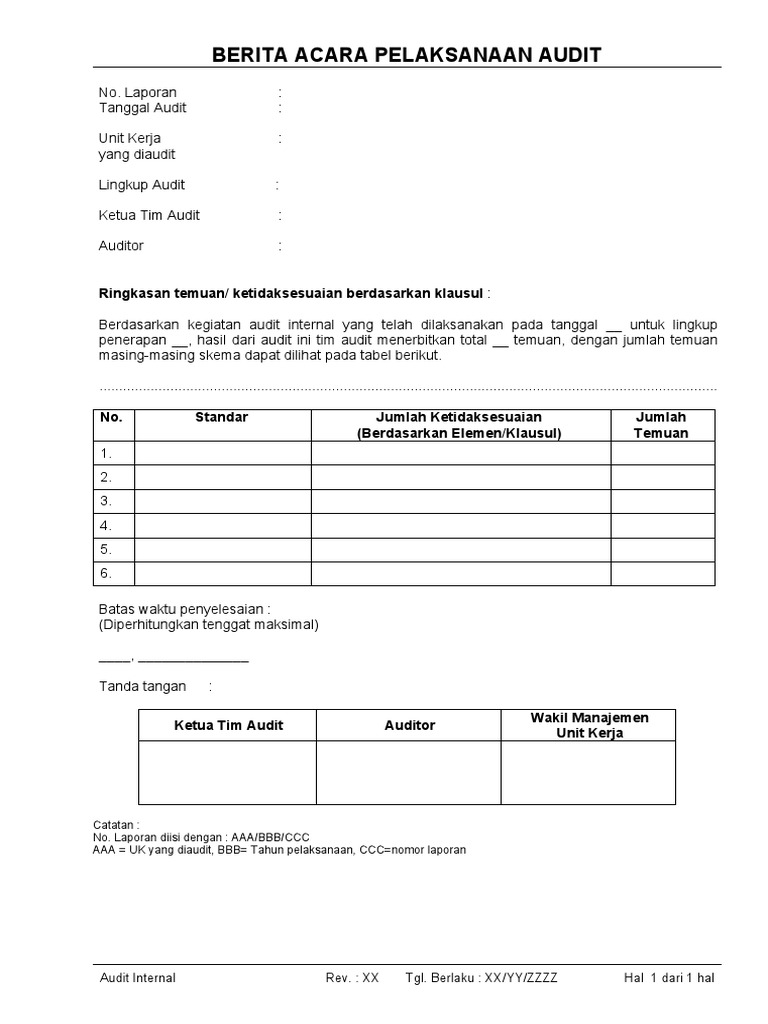 Contoh Form Berita Acara Pelaksanaan Audit | PDF