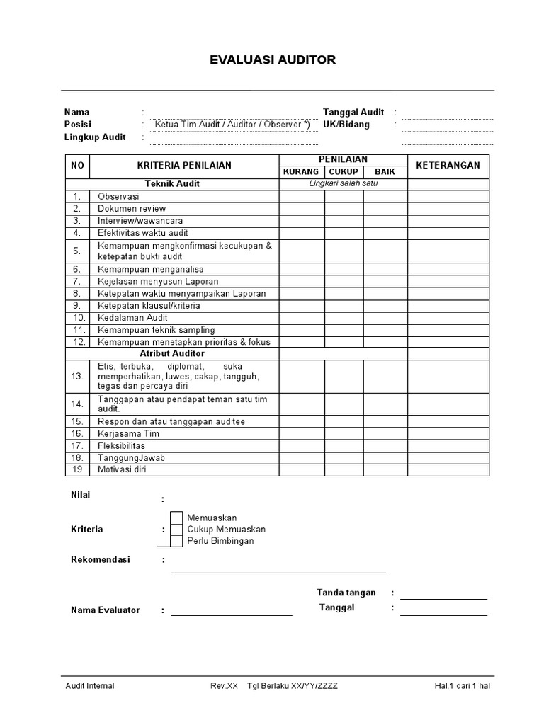 Contoh Form Evaluasi Auditor | PDF