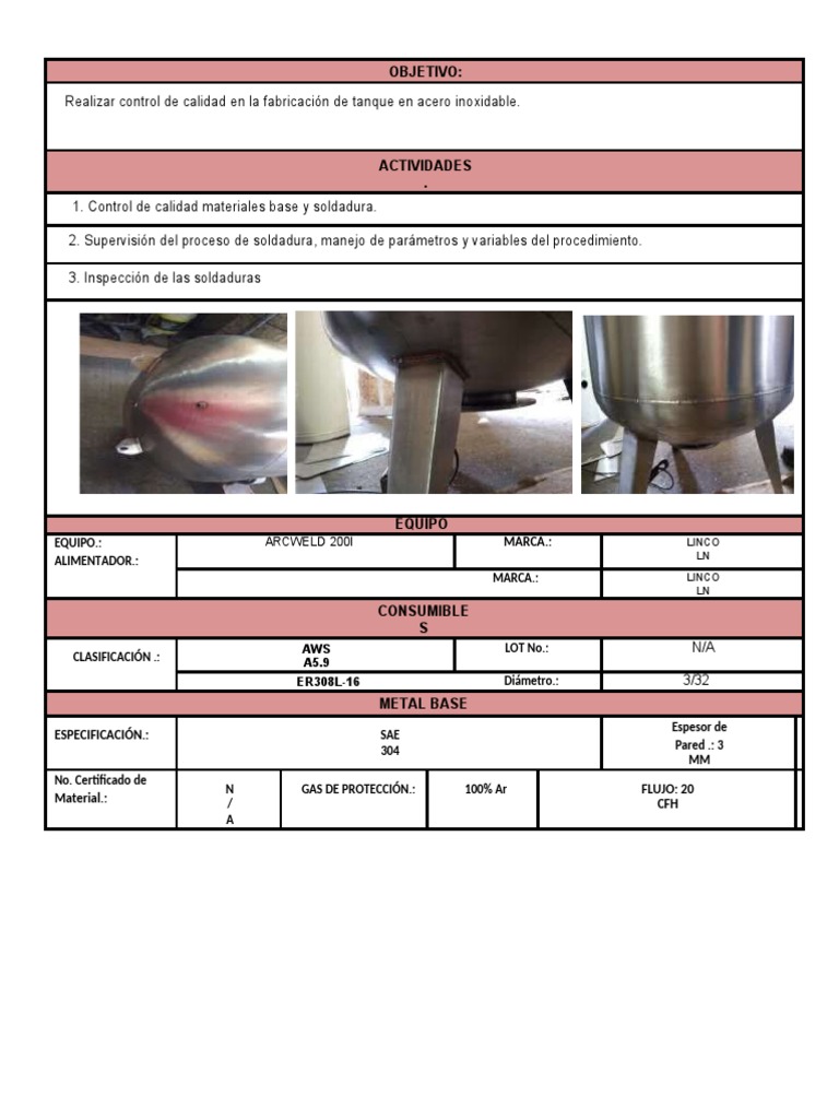 Ficha Tanques en Acero Inoxidable | PDF | Soldadura | Construcción