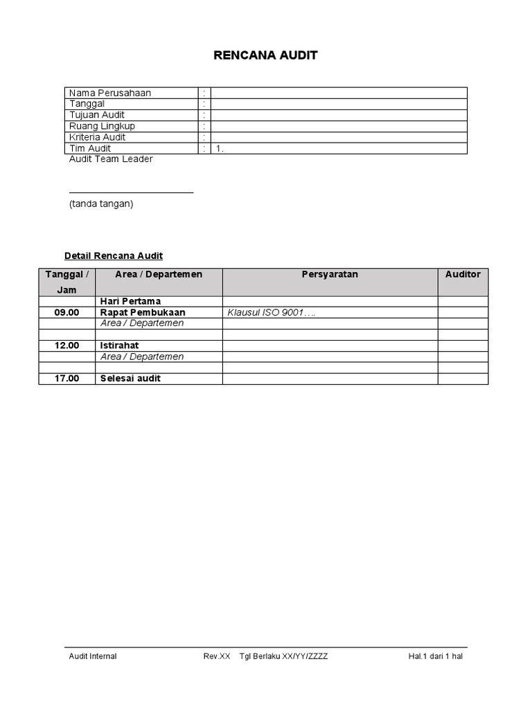 Contoh Form Rencana Audit | PDF