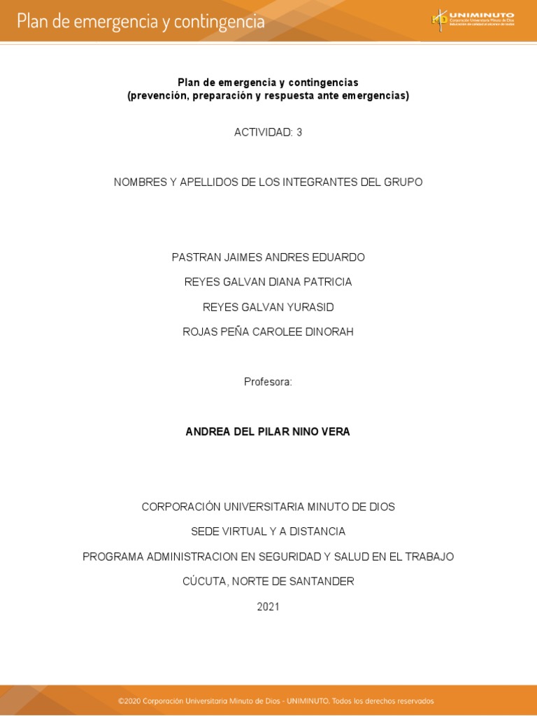 Segunda Entrega Plan Emegercia | PDF | Seguridad | Riesgo