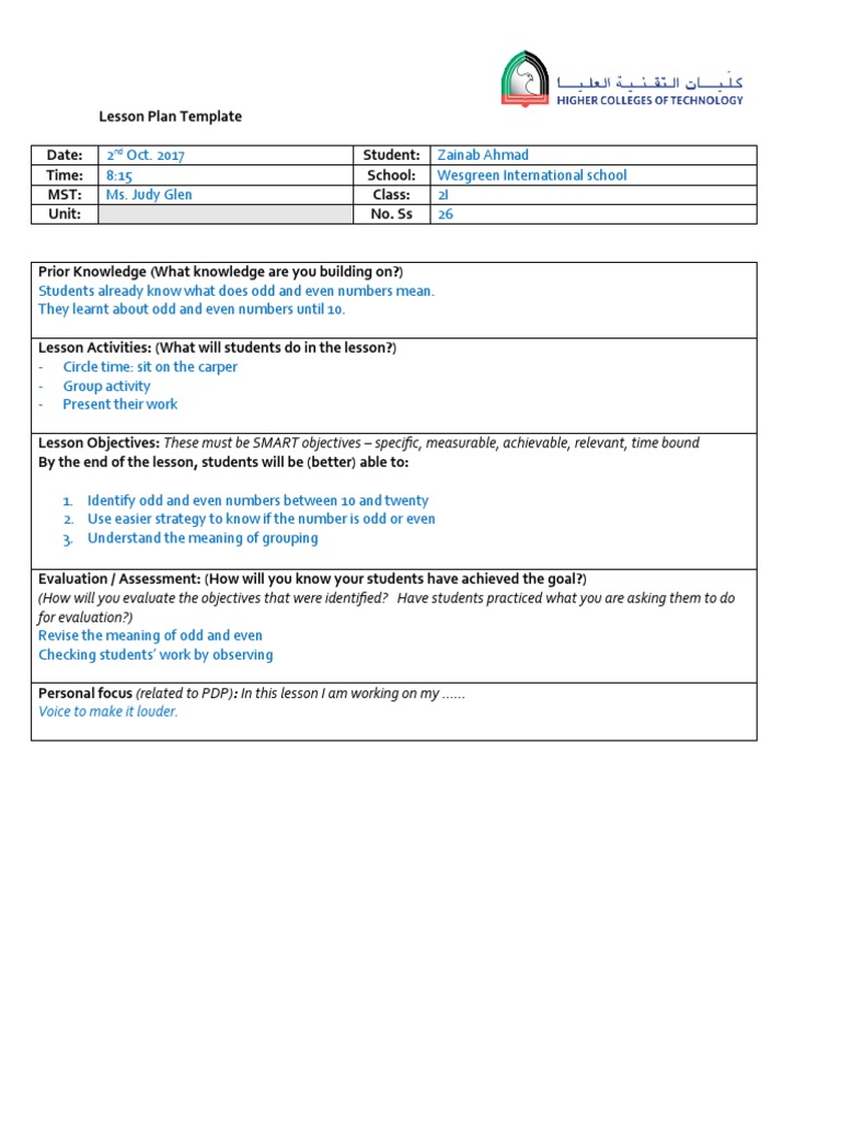 Lesson Plan 1 Odd and Even Numbers | PDF | Lesson Plan | Applied Psychology
