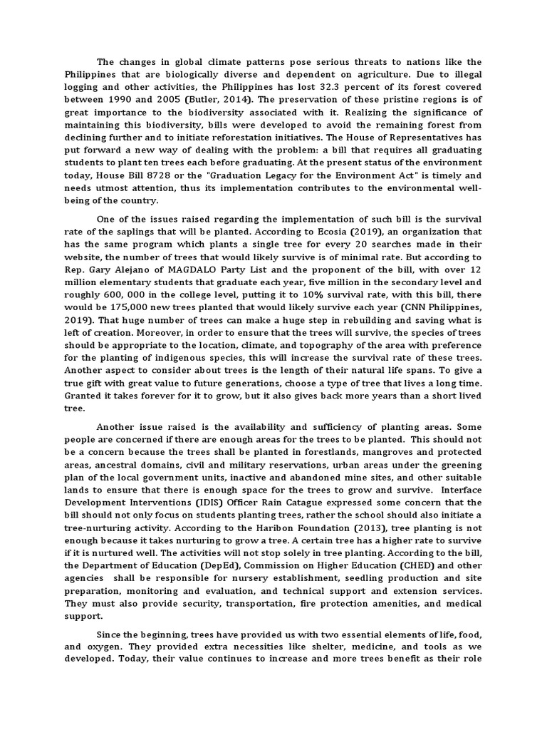 Position Paper (Requiring Graduating Students To Plant Trees) | PDF ...
