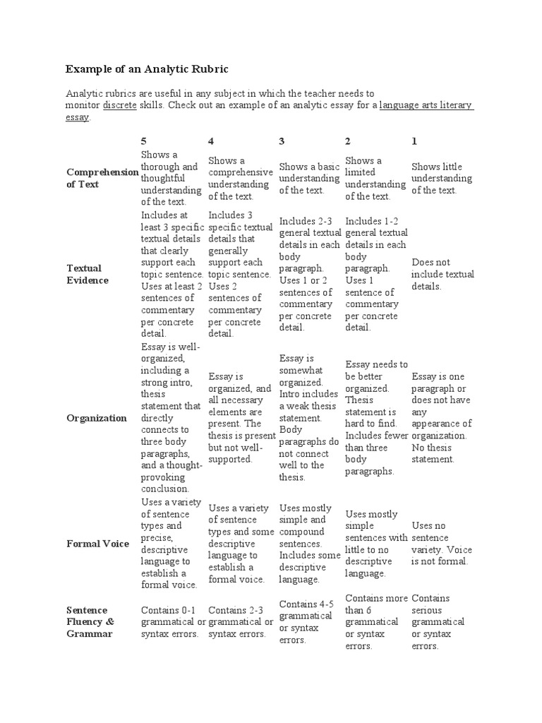 Example of An Analytic Rubric | PDF | Essays | Grammar