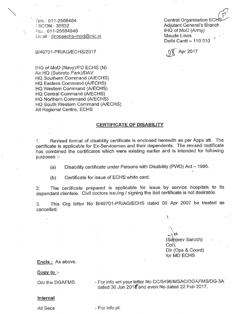 (C) Revised Format of Disability Cert CO ECHS Letter Dated 28 Apr 2017 ...