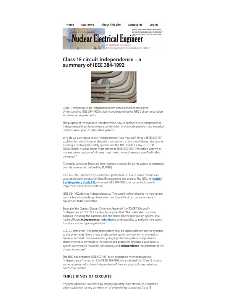 WWW Nuclearelectricalengineer Com Class 1e Circuit Independence A ...