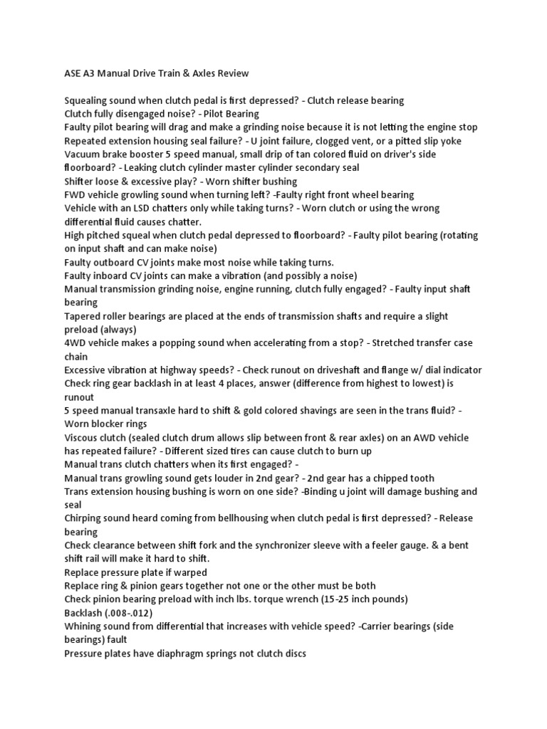 ASE A3 Manual Drive Train | PDF | Manual Transmission | Clutch